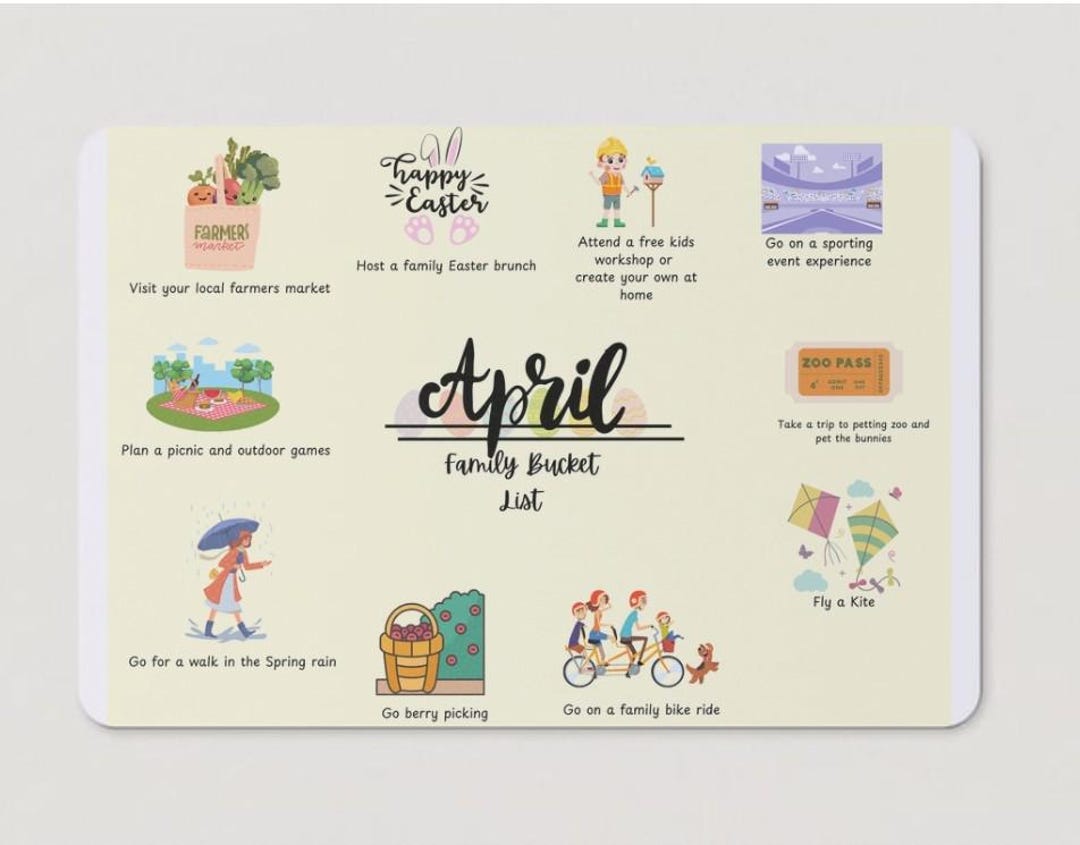 April Family Bucket List Calendar (digital Print) - Etsy