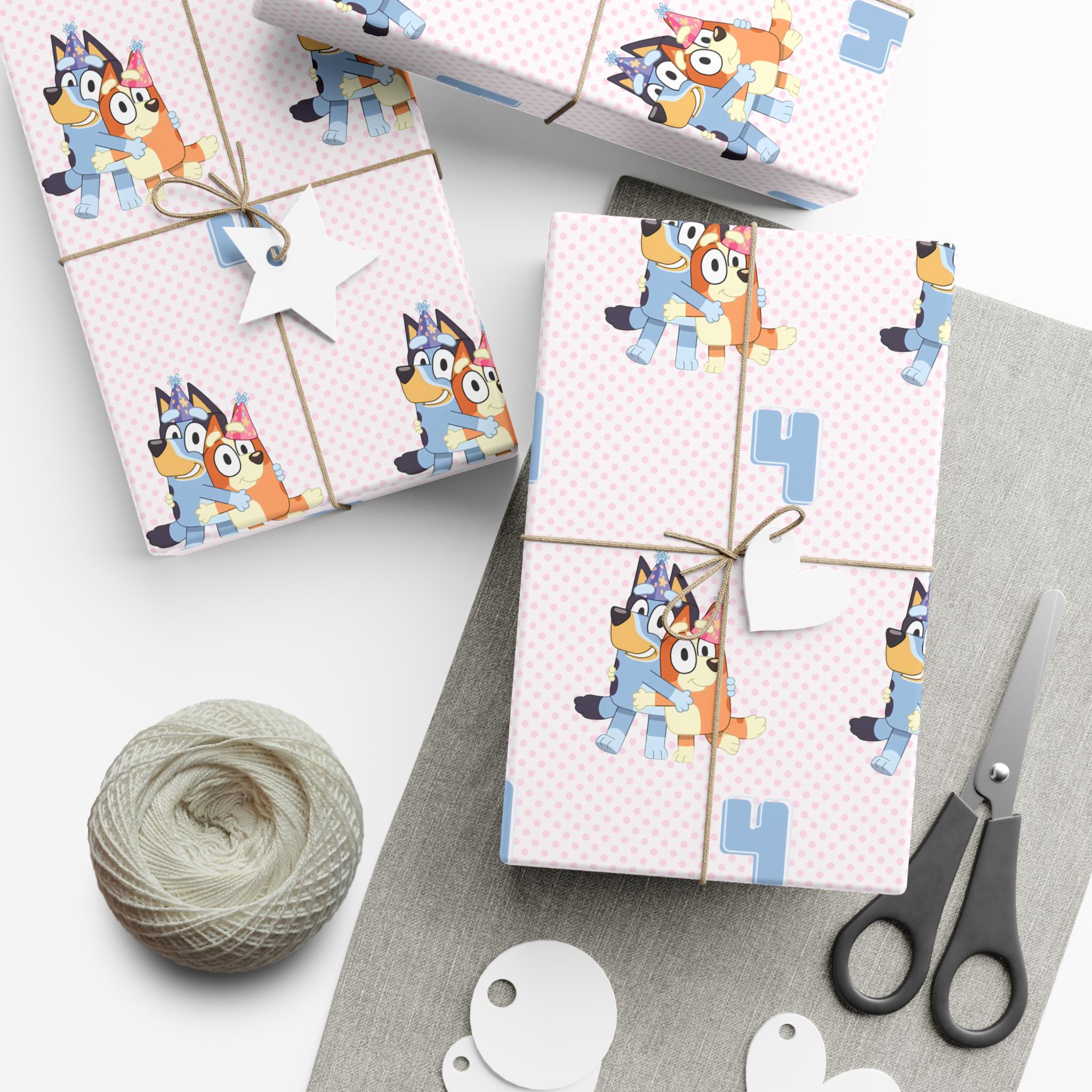 Wrapping Paper, Bluey Birthday 4 Years Old Gift Wrap, Kid's Party ...