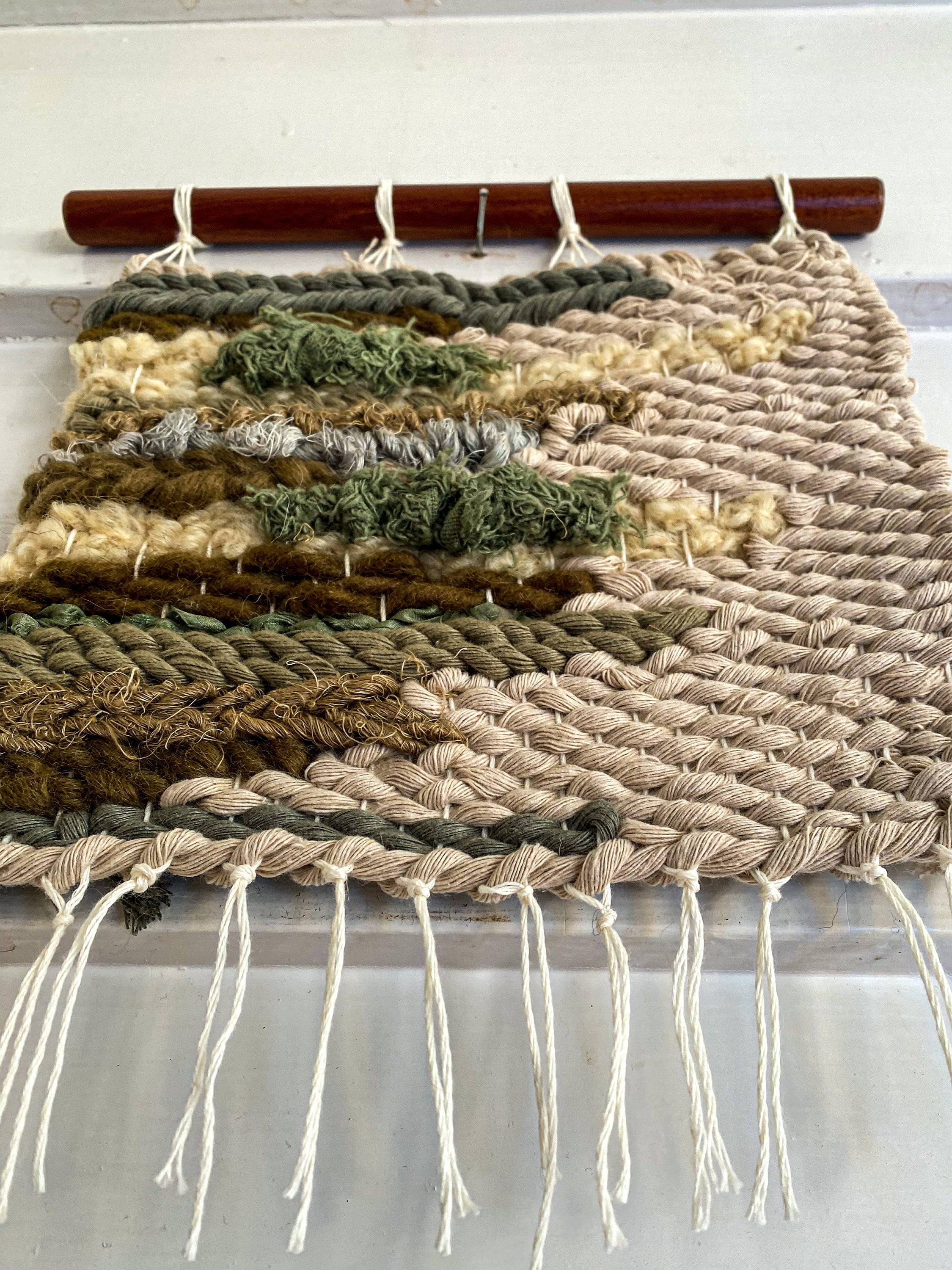 Green Earth Tones Abstract Wall Hanging, Neutral Handwoven Wall Decor ...