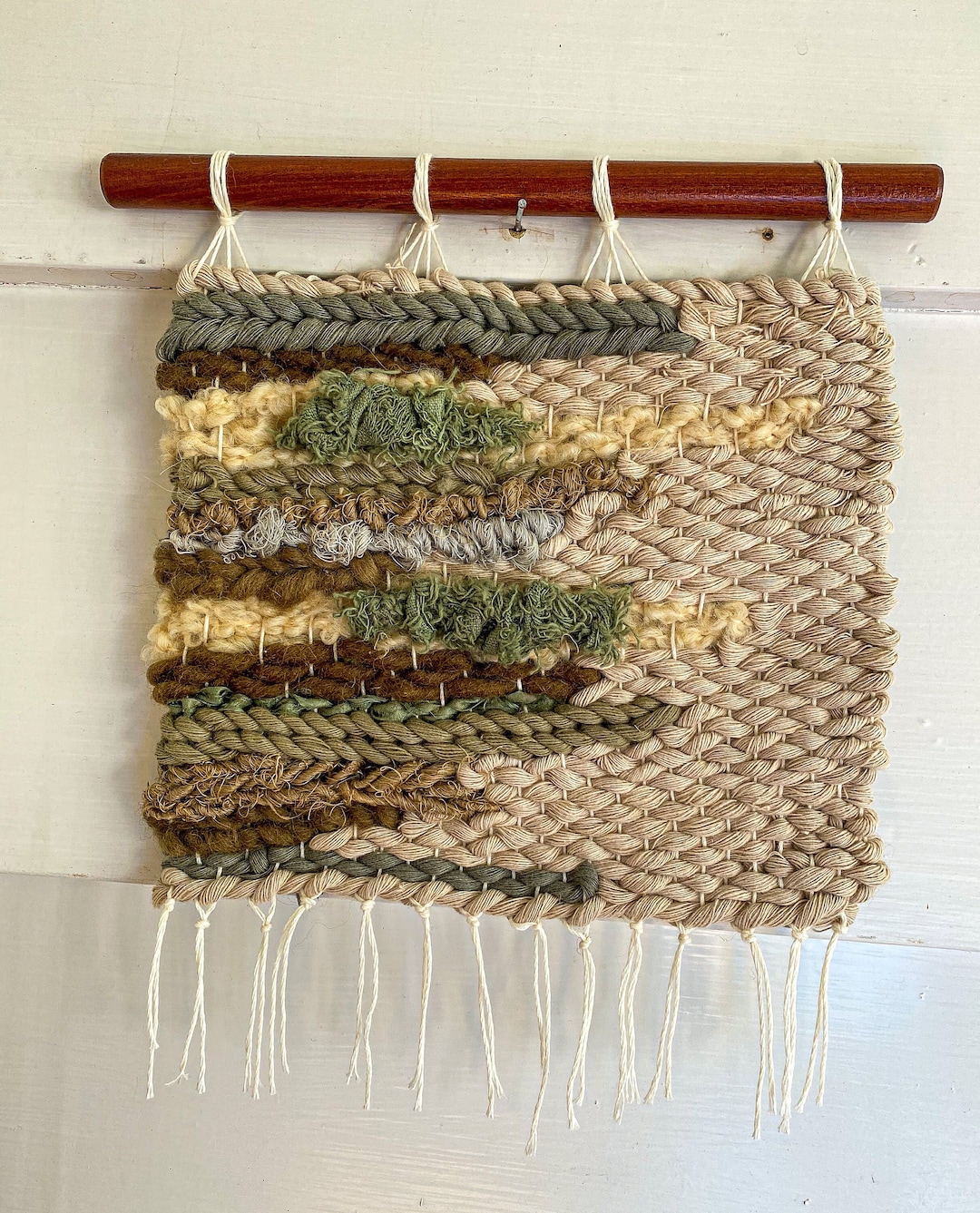 Green Earth Tones Abstract Wall Hanging, Neutral Handwoven Wall Decor ...