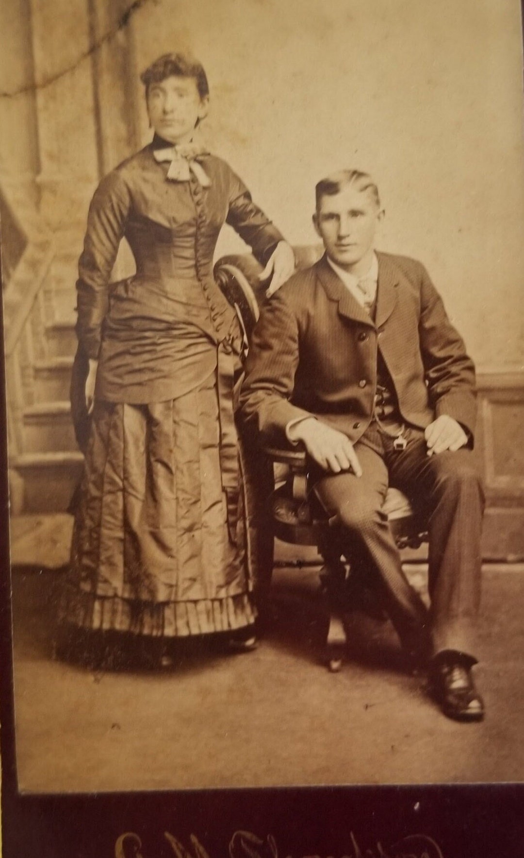 Antique 1860's Portrait, Carte De Viste, Couple in Full Victorian Dress ...