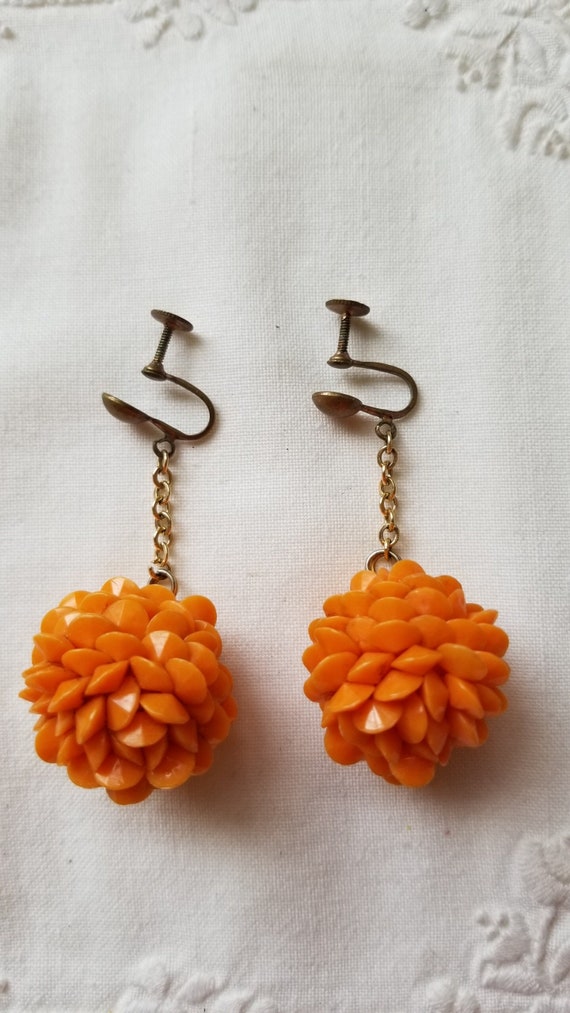 1950s Orange Glass Earrings | 50s Red Orange Dangle E… - Gem