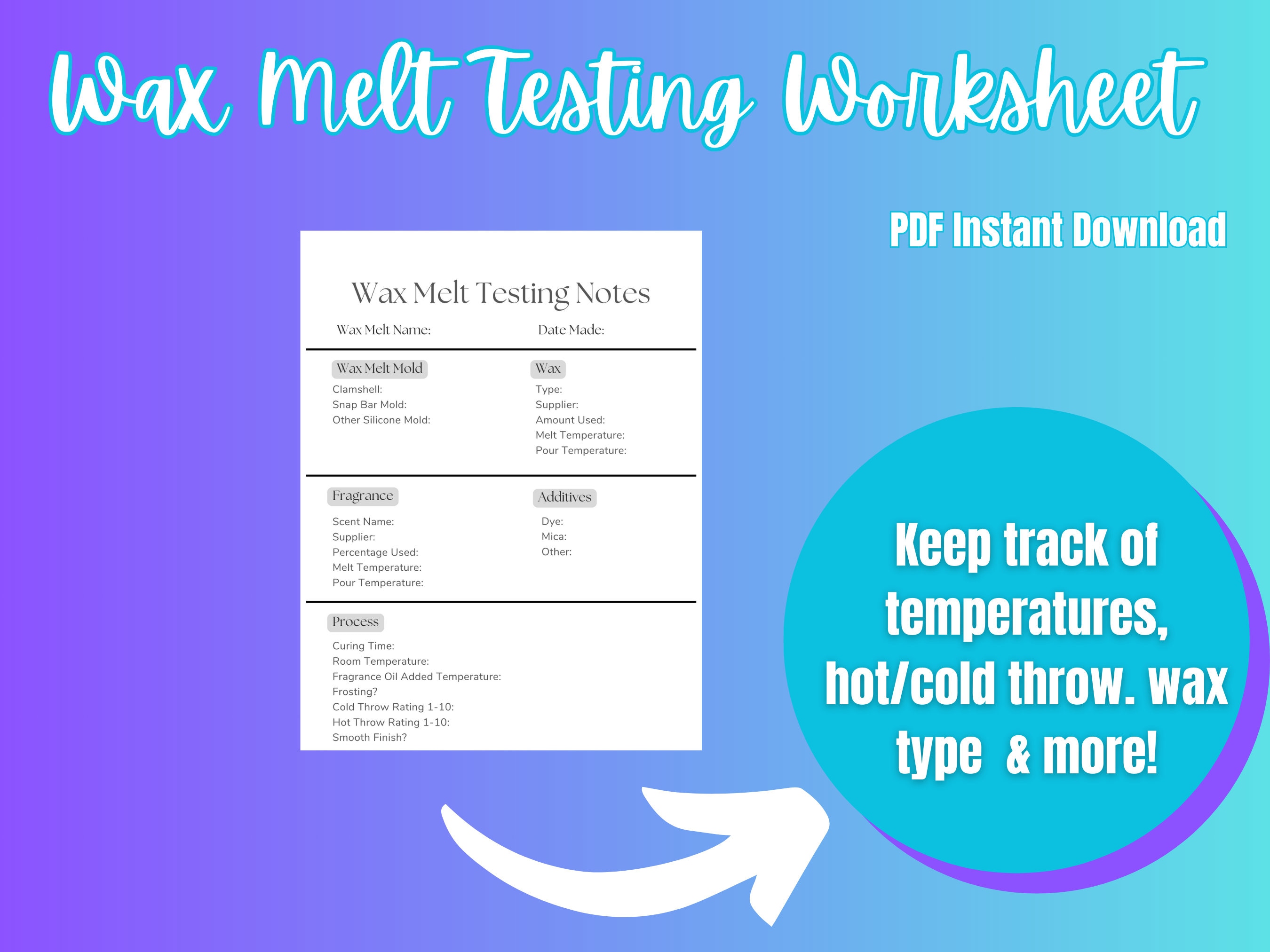 WAX MELT TESTING Worksheet | Wax Melt Testing Template | Wax Melt Burn ...