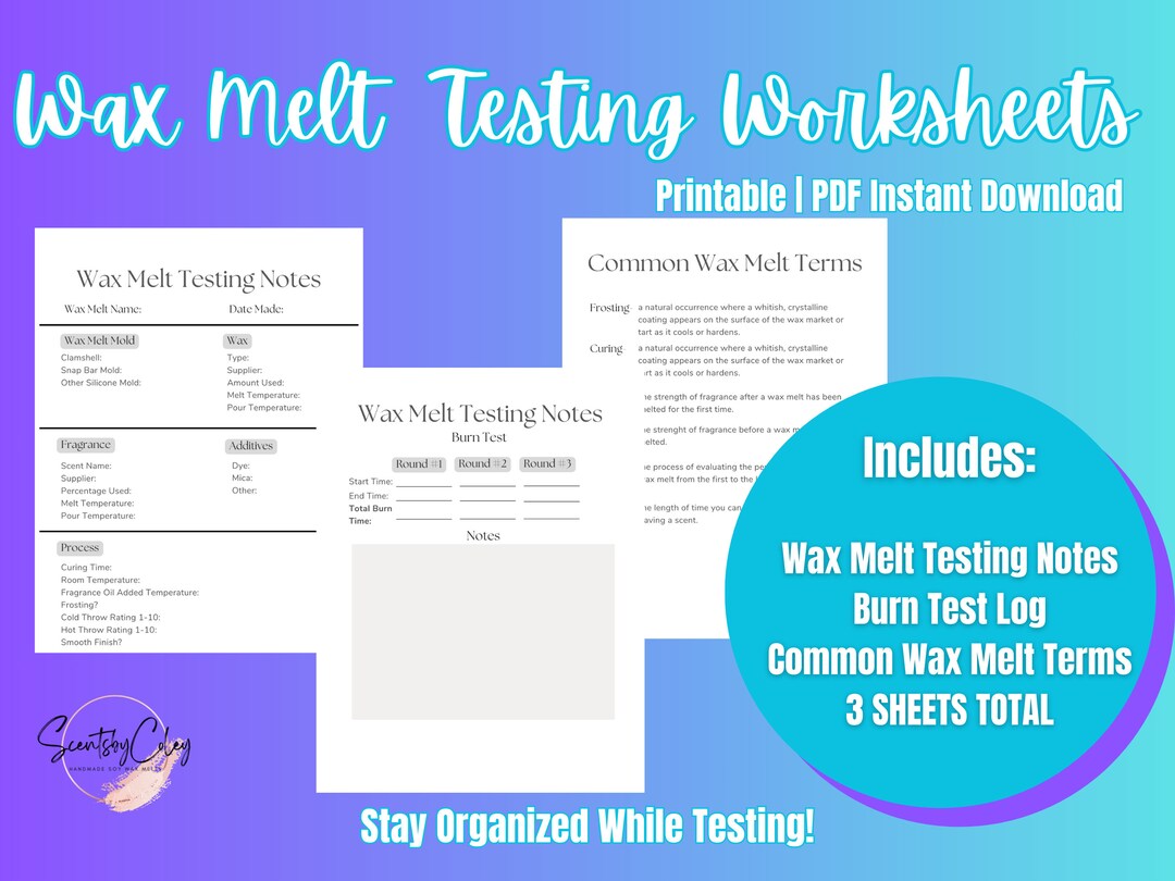 WAX MELT TESTING Worksheet | Wax Melt Testing Template | Wax Melt Burn ...