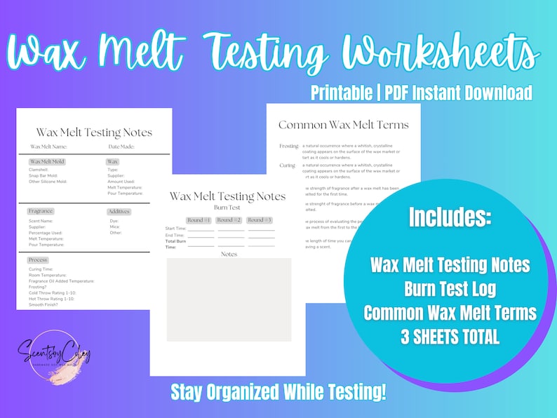 WAX MELT TESTING Worksheet | Wax Melt Testing Template | Wax Melt Burn ...