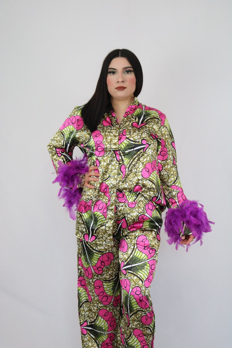 2 PC Feather Cuff Pajamas Set - Etsy