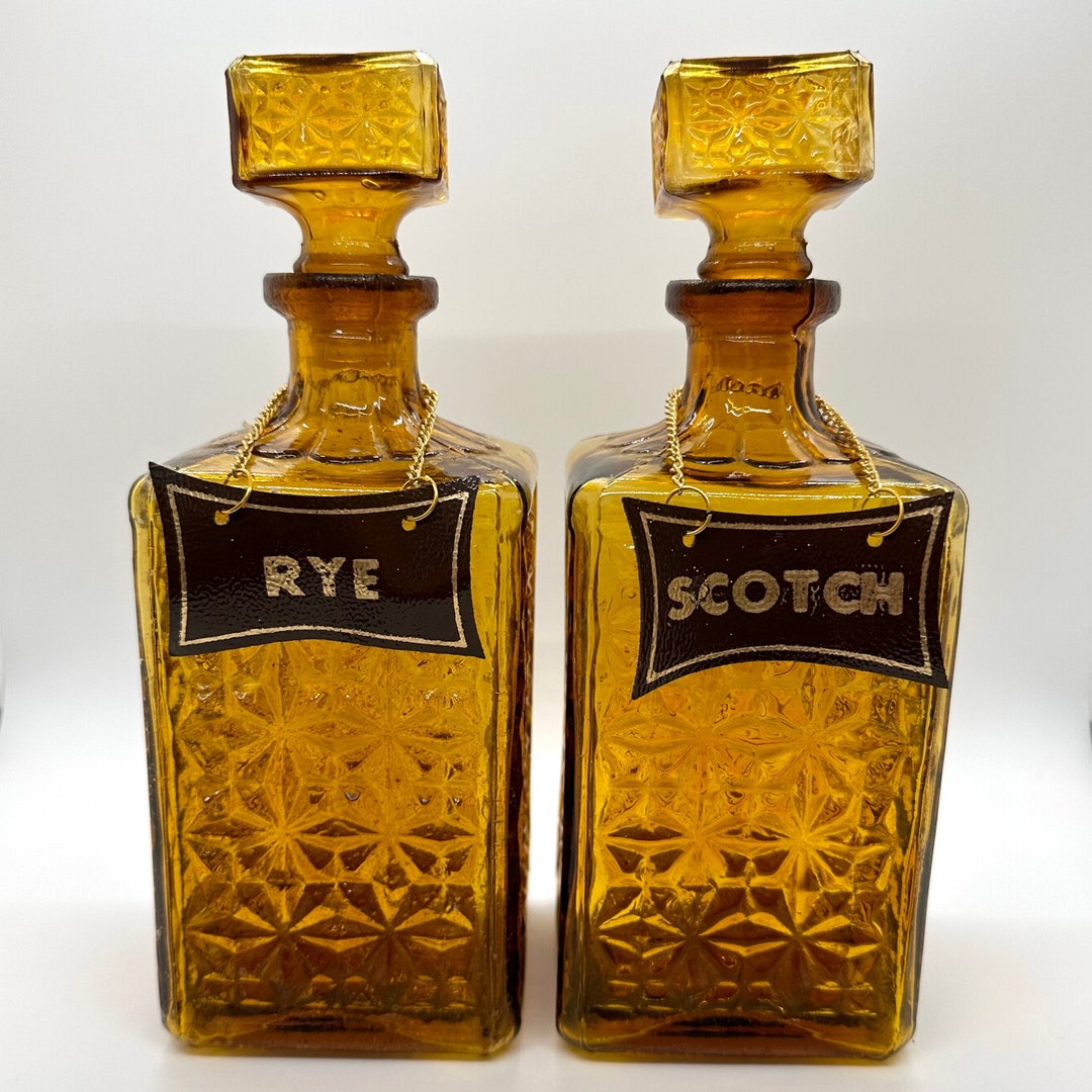 Pair of Vintage Mid-century Glass Amber Decanters - Etsy