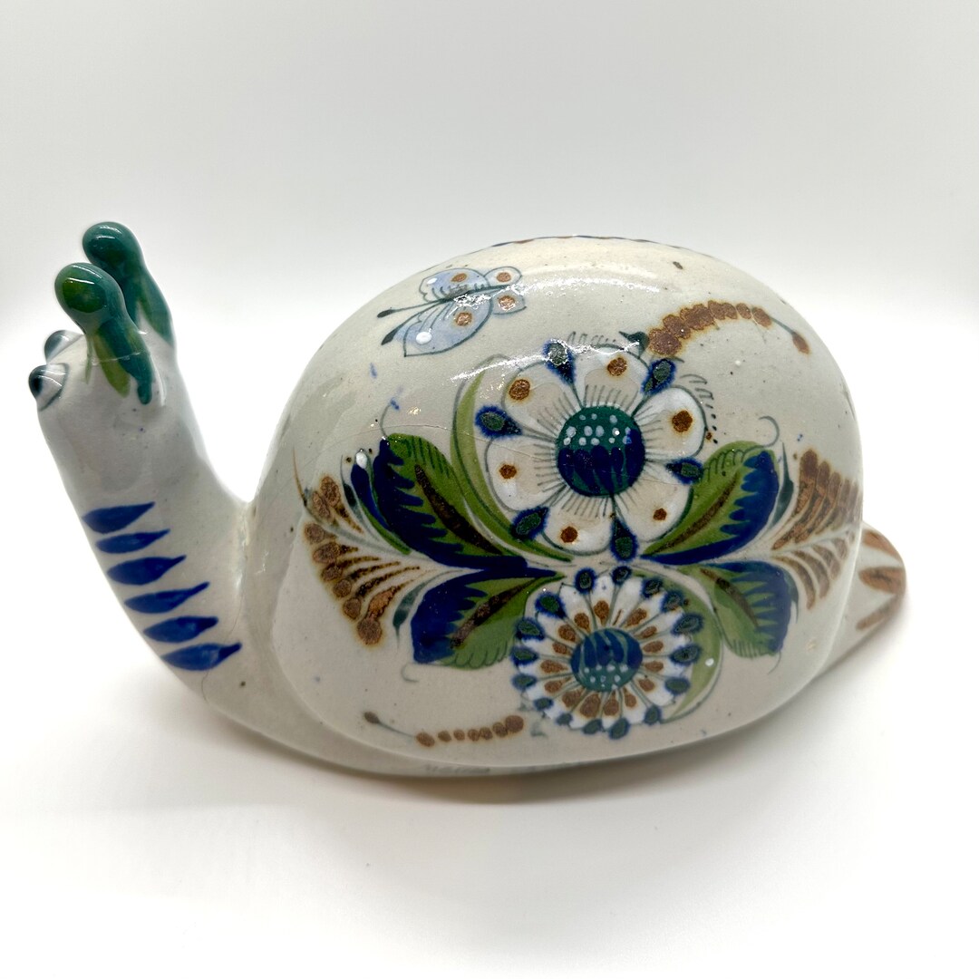 Vintage Tonala Mexican Snail Figurine With Flower and - Etsy