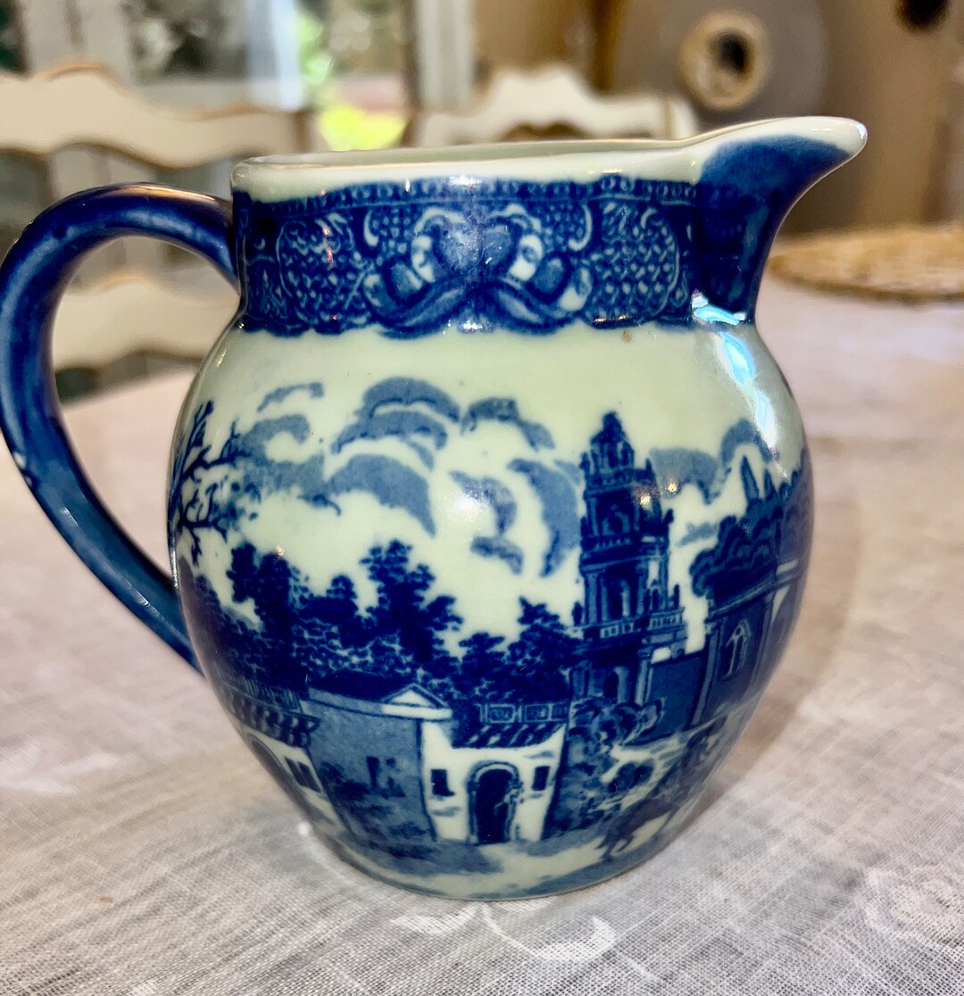 1830-1860’s Antique Victoria Ware Blue Flow Transferware Small Pitcher ...