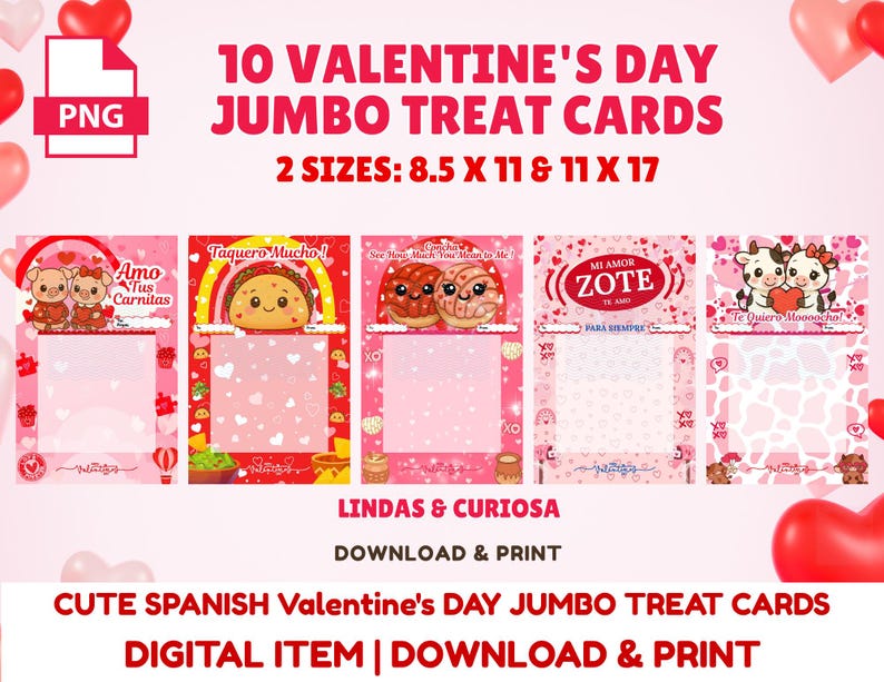 Spanish Valentine's Day Jumbo Treat Cards | Cute Spanish Valentine's ...