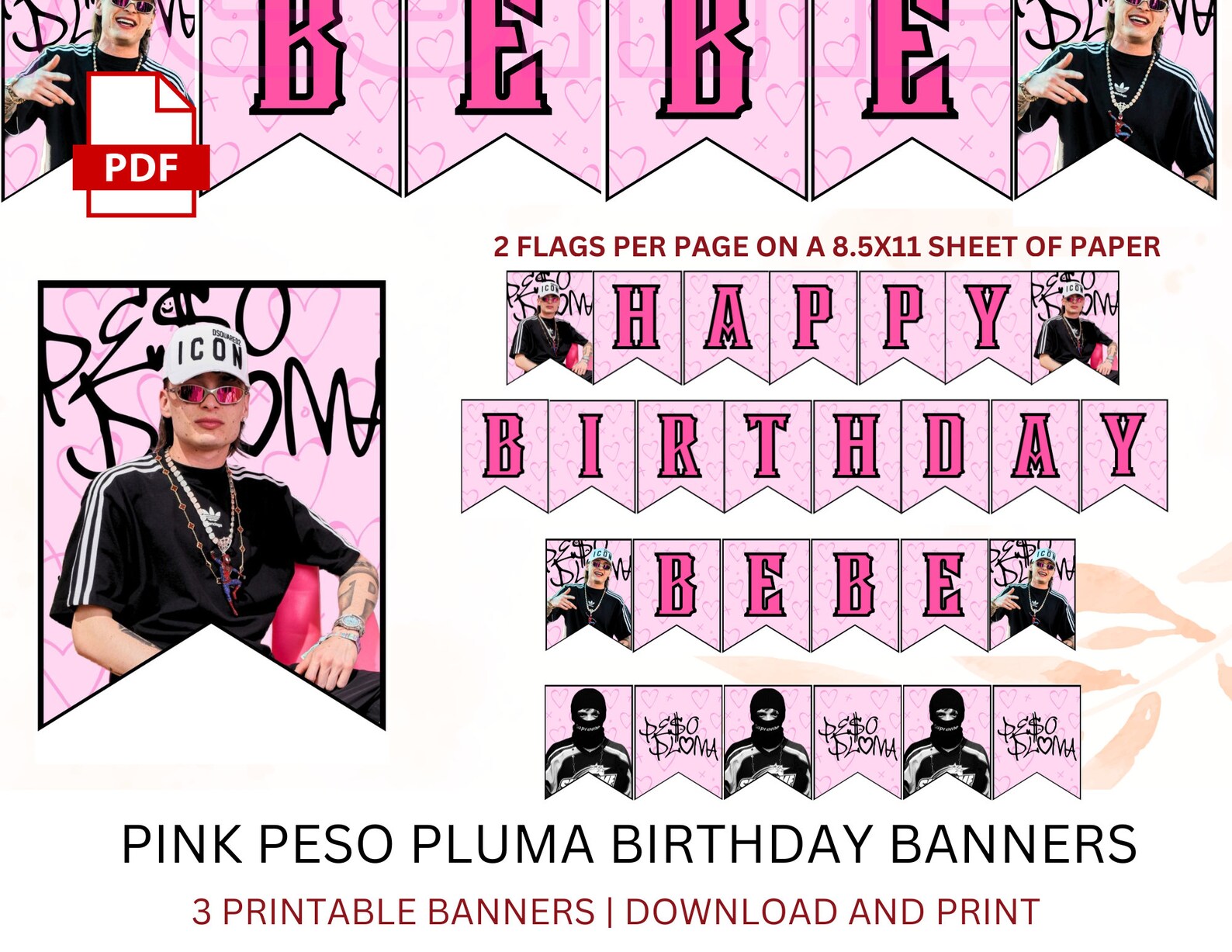 Pink Peso Pluma Birthday Banners | Peso Pluma | Peso Pluma Birthday ...
