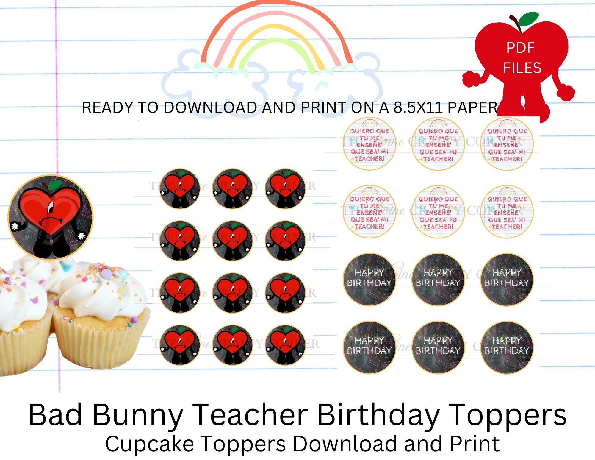 Bad Bunny Teacher Birthday Cupcake Toppers Maestra Teacher - Etsy