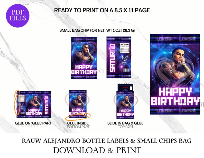 Rauw Alejandro Birthday Bottle Labels and Small Chip Bag - Etsy