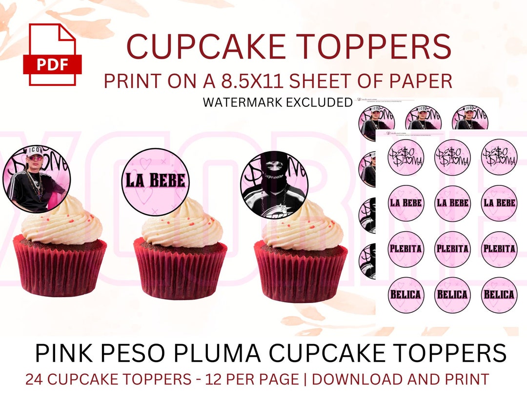 Pink Peso Pluma Cupcake Toppers Peso Pluma Peso Pluma Birthday Peso ...