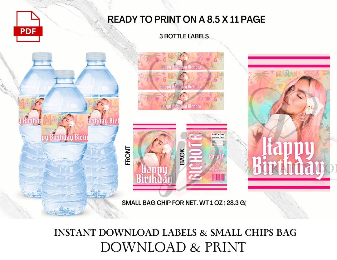 Karol G Birthday Chip Bag & Bottle Labels | Bichota Season | Mañana ...