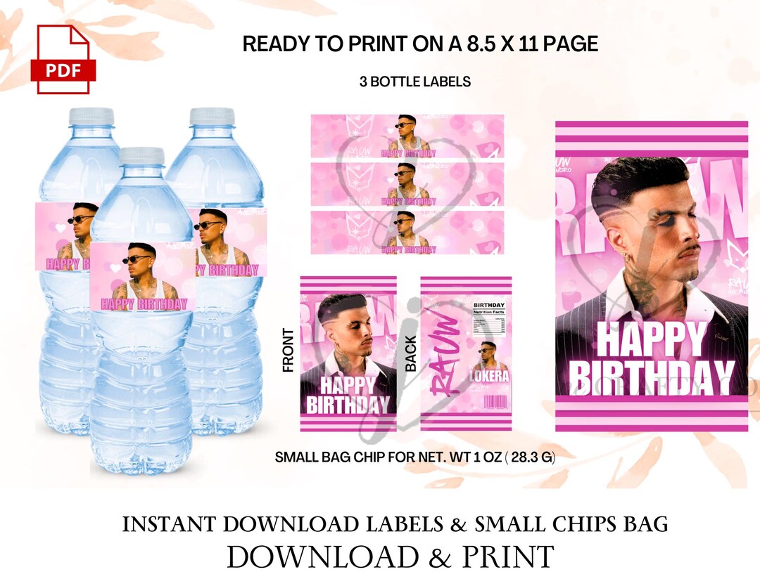 Rauw Alejandro Birthday Bottle Labels and Small Chip Bag | Rauw ...