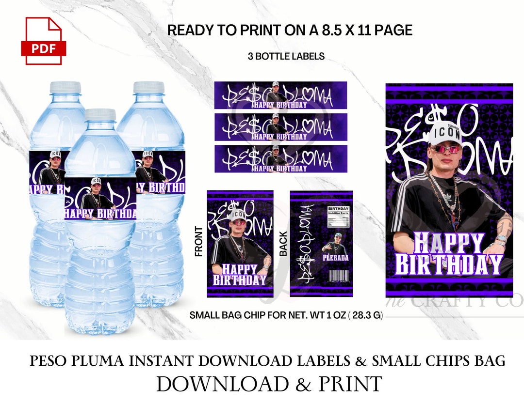 Purple Peso Pluma Bottle Labels and Small Chip Bag Peso Pluma Peso ...