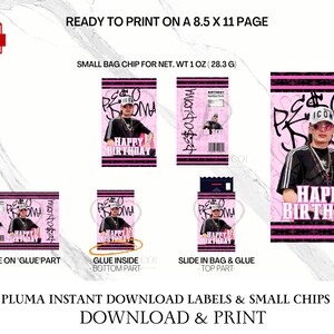 Pink Peso Pluma Bottle Labels and Small Chip Bag | Peso Pluma | Peso ...