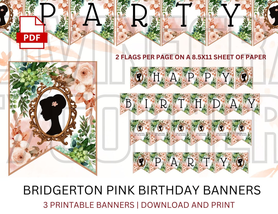 Bridgerton Pink Flowers Birthday Banners Flowers Party - Etsy