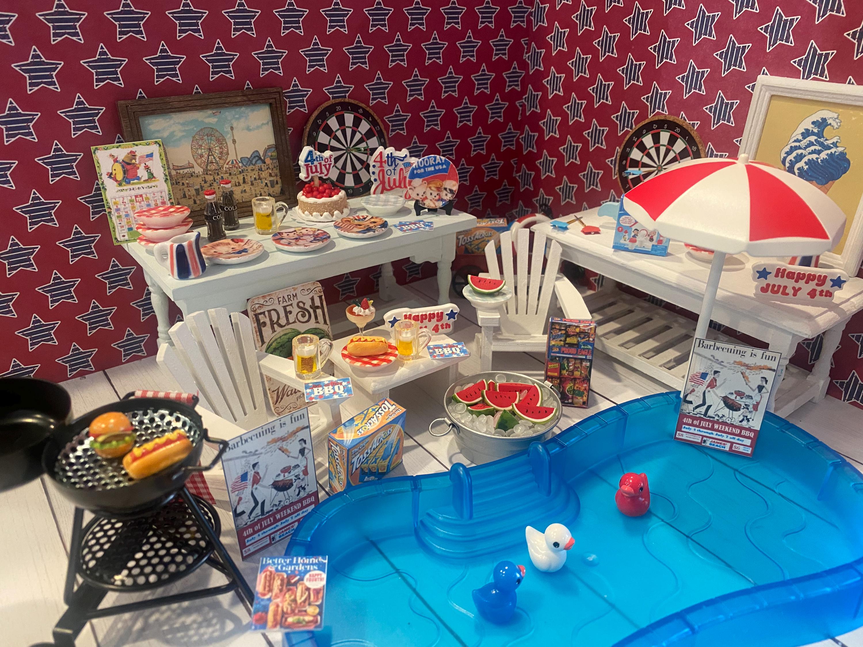 Miniature 4th of July BBQ Pool Party Accessories, Patriotic Dollhouse ...