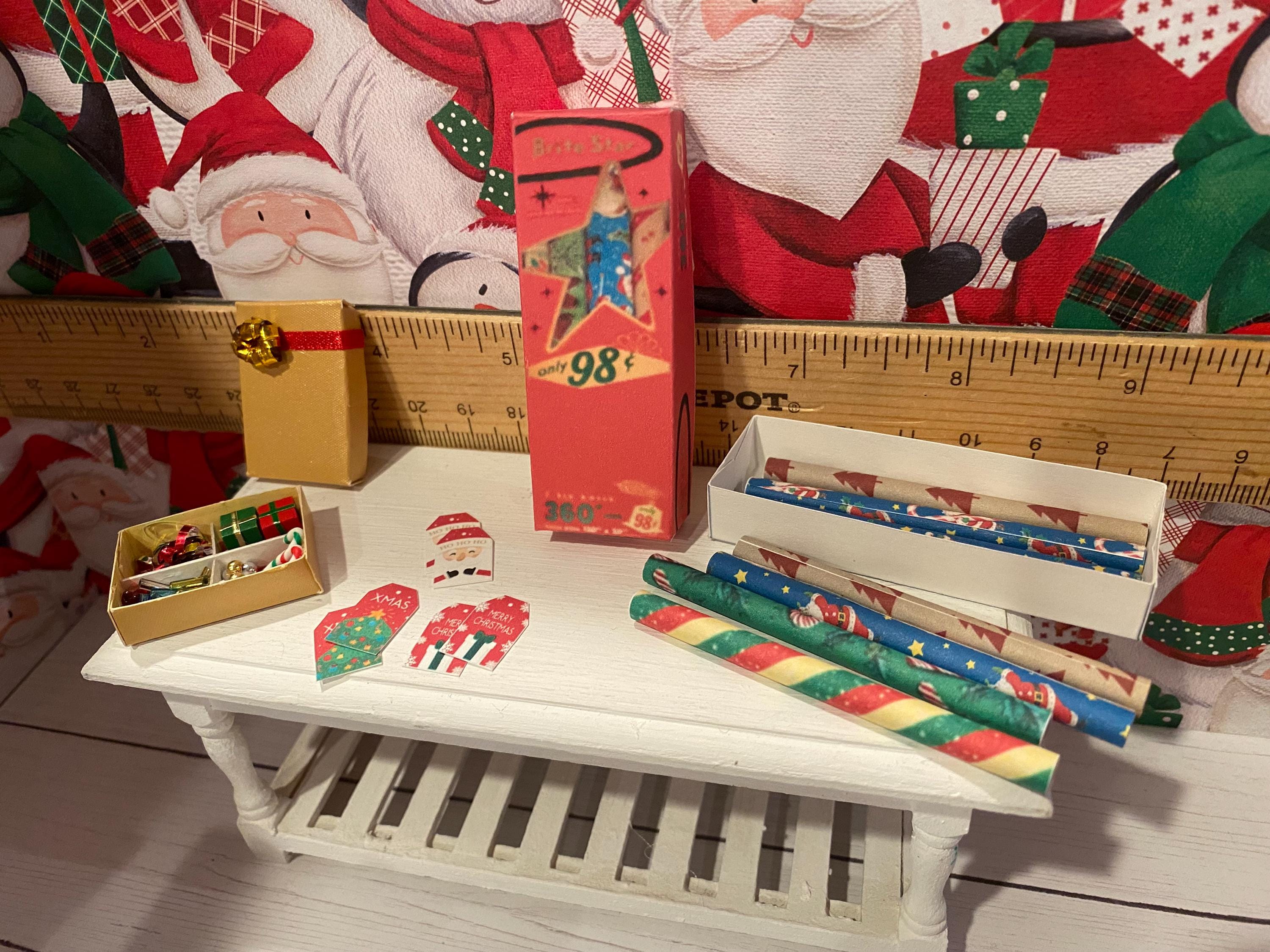 Miniature Christmas Wrapping Station, Dollhouse Vintage Christmas Wrap ...