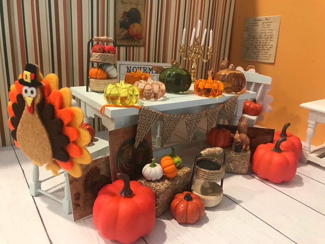 Miniature Thanksgiving Decoration, Pumpkins, Turkey Chair Backer ...