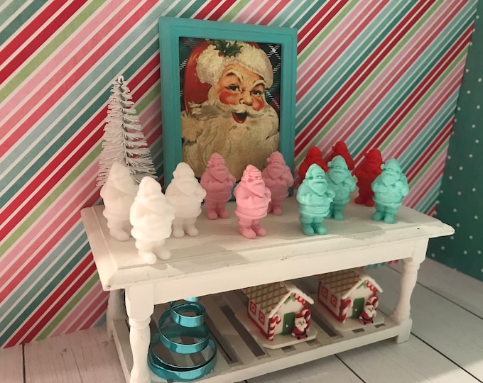 Miniature Santa Figurines, Pink, White, Antique Green, Red Santa ...