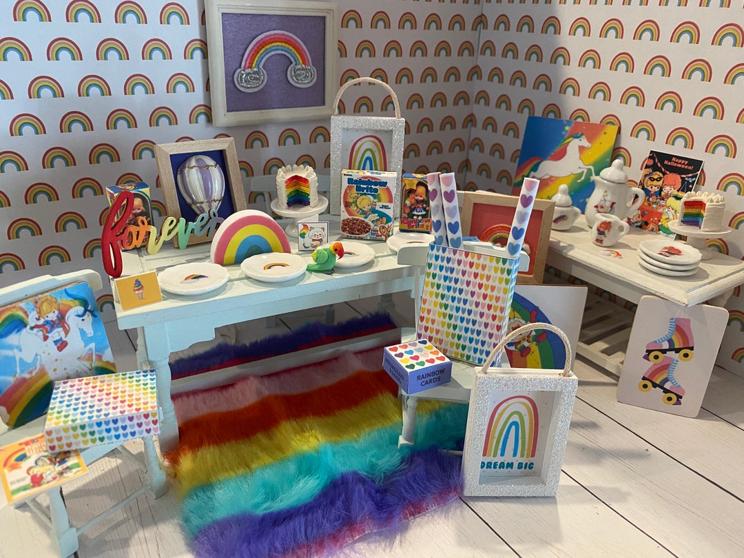 Miniature Rainbow Tea Set, Dishes Rainbow Dishes, 1:12, Cake, Art, Gift ...