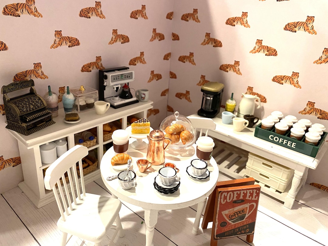 Miniature Coffee Shop, Dollhouse Coffee House, Tiger Coffee, 1:12 ...