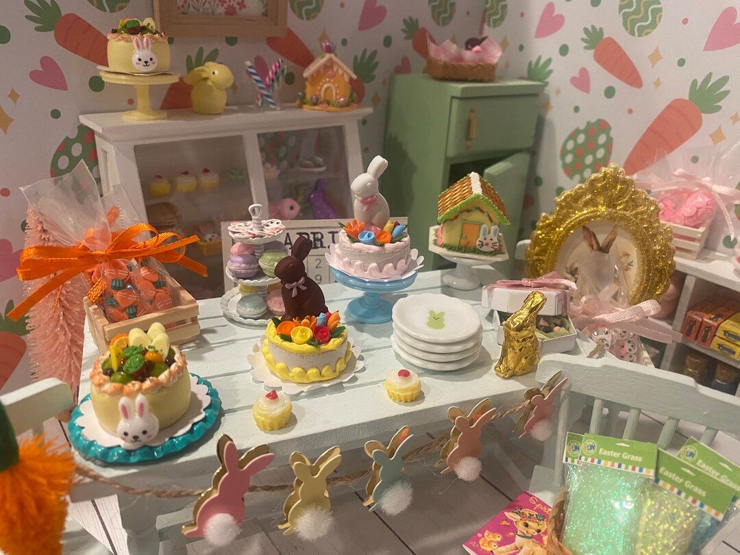 Miniature Easter Sweet Shoppe, Dollhouse Easter Bakery, 1:12, Cakes ...