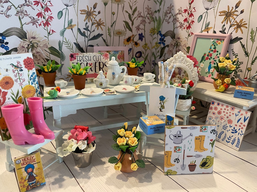 Miniature Flower Market, Dollhouse Flower Stand, 1:12 Flowers, Dishes ...