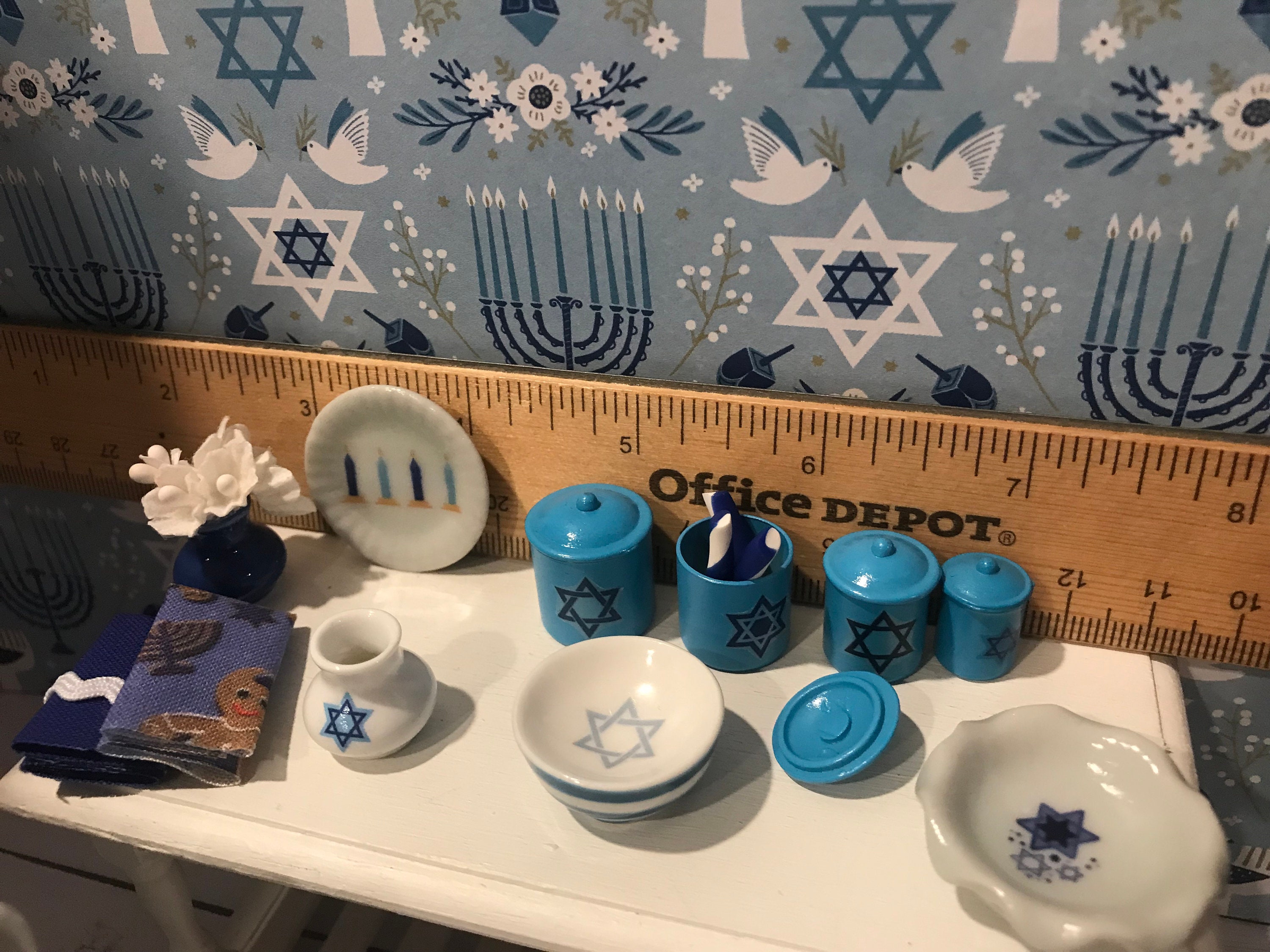 Miniature Judaic Dishware, Hanukkah Accessory, 1:12, Dollhouse Blue ...