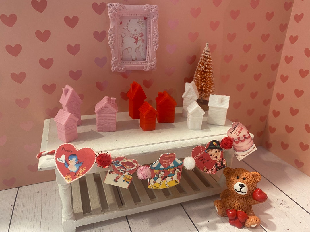 Miniature Valentine Village, Dollhouse Valentine Accessories, Banner ...