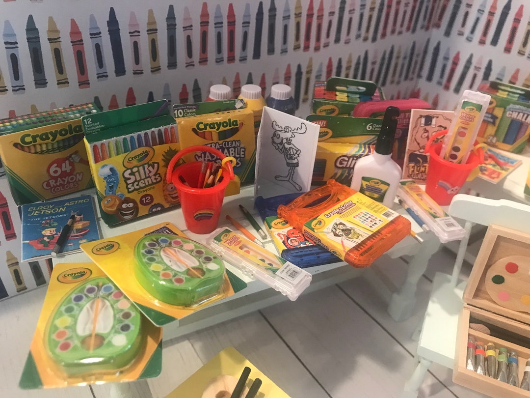 Miniature Art Supplies, Dollhouse Crayons, Markers, Art Box, Art Table ...