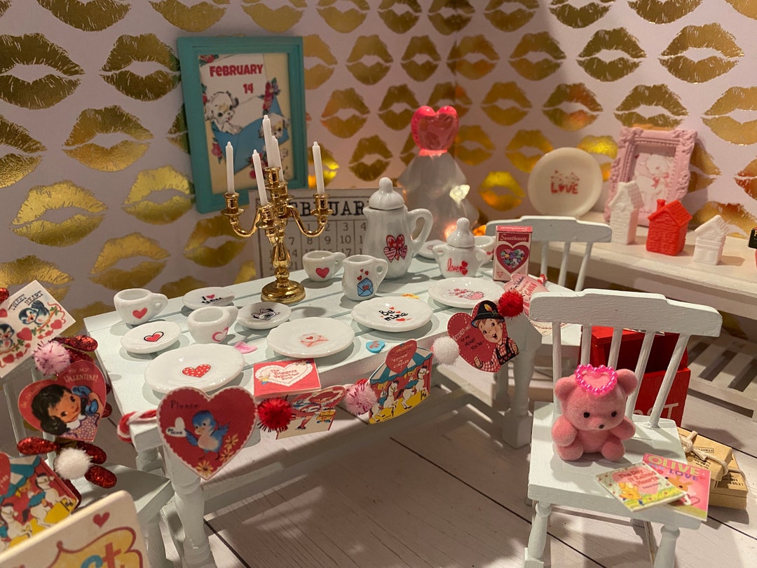 Miniature Happy Valentine Tea Set, Valentine Miniature Decorations ...