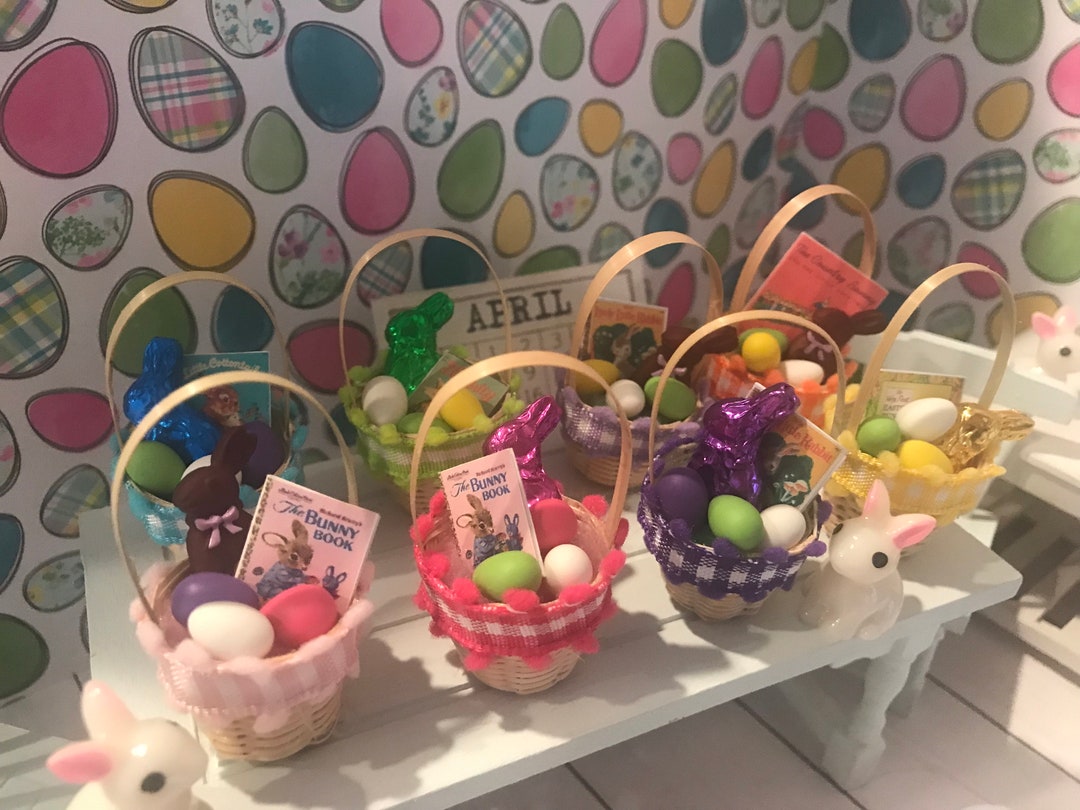 Miniature Easter Baskets, Dollhouse Easter Eggs, Food, Candy, Mini ...