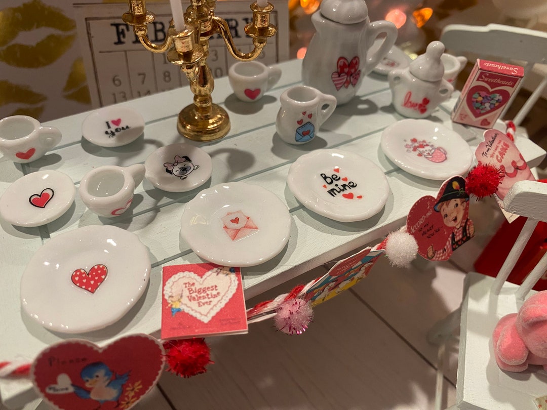 Miniature Happy Valentine Tea Set, Valentine Miniature Decorations ...