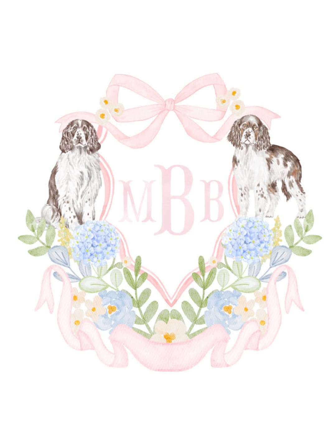 Floral English Springer Spaniel Monogram Art Print: Girl Nursery Decor ...