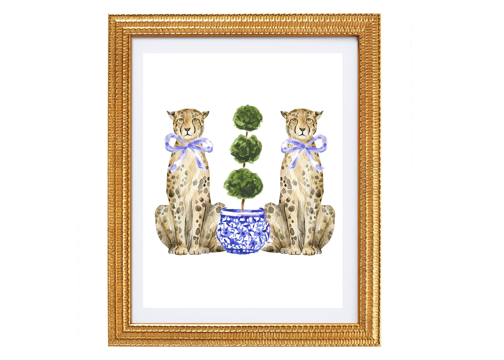 Art Print Chinoiserie Cheetah With Ginger Jar Topiary - Etsy