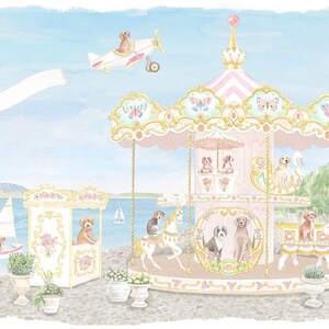 Nursery Art Print Parisian Carousel With Preppy Dogs// Grand Millennial ...