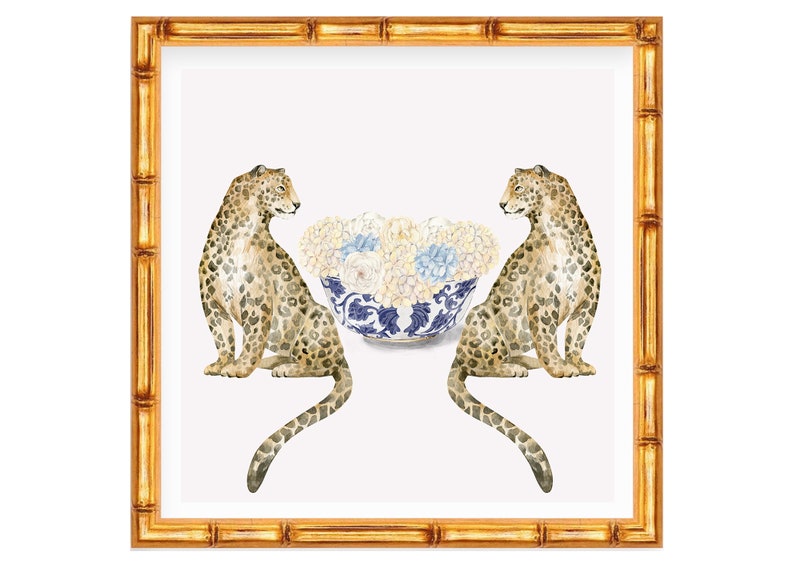 Art Print Chinoiserie Leopard With Ginger Jar and Hydrangeas - Etsy