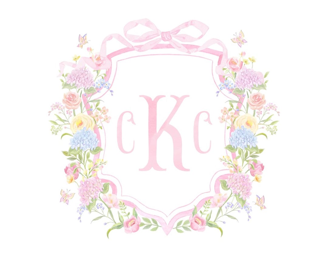 Custom Butterfly Floral Crest: Whimsical Watercolor Art Print - Etsy