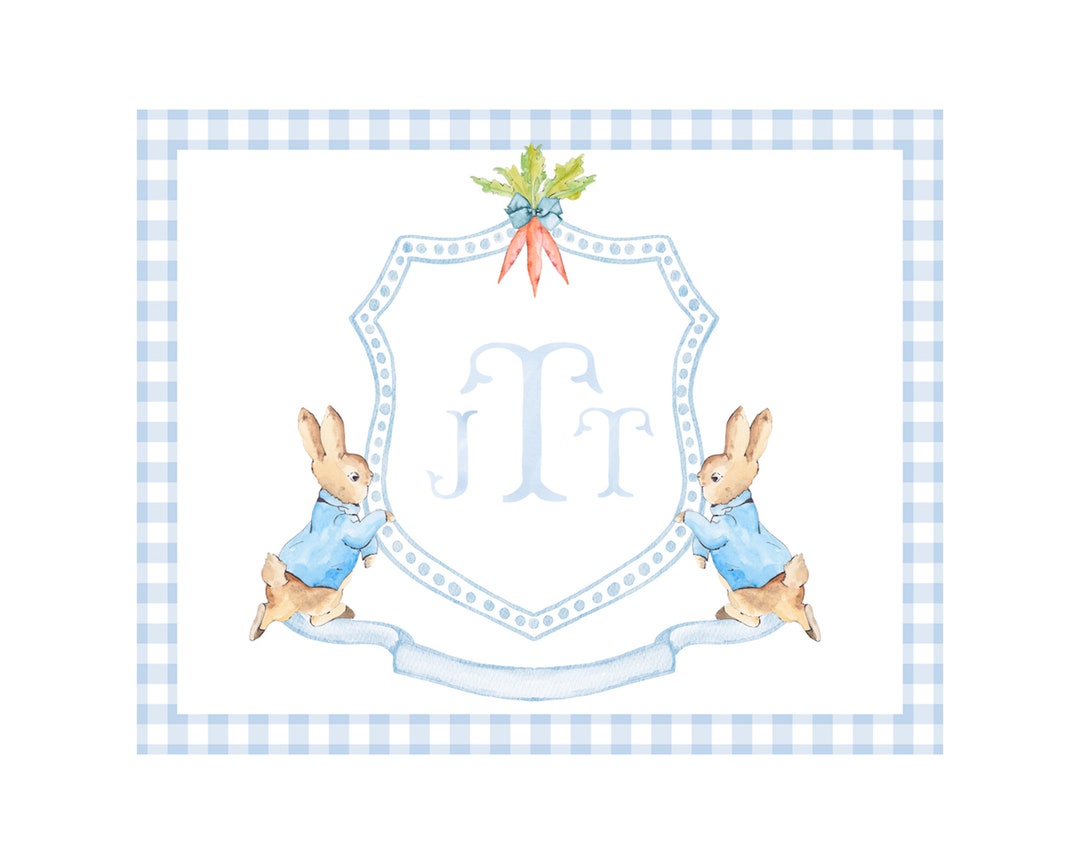 Baby Peter Rabbit Semi Custom Crest Art Print // Monogram // Initials ...