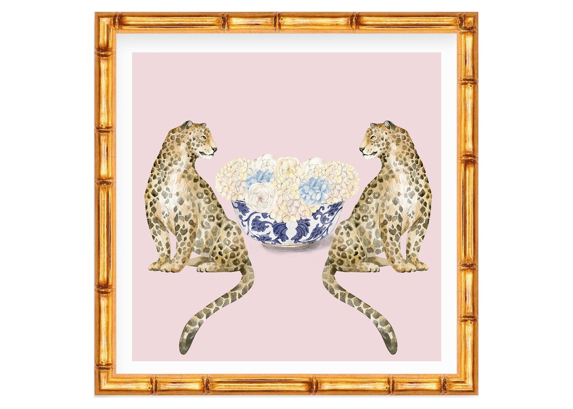 Art Print Chinoiserie Leopard With Ginger Jar and Hydrangeas - Etsy