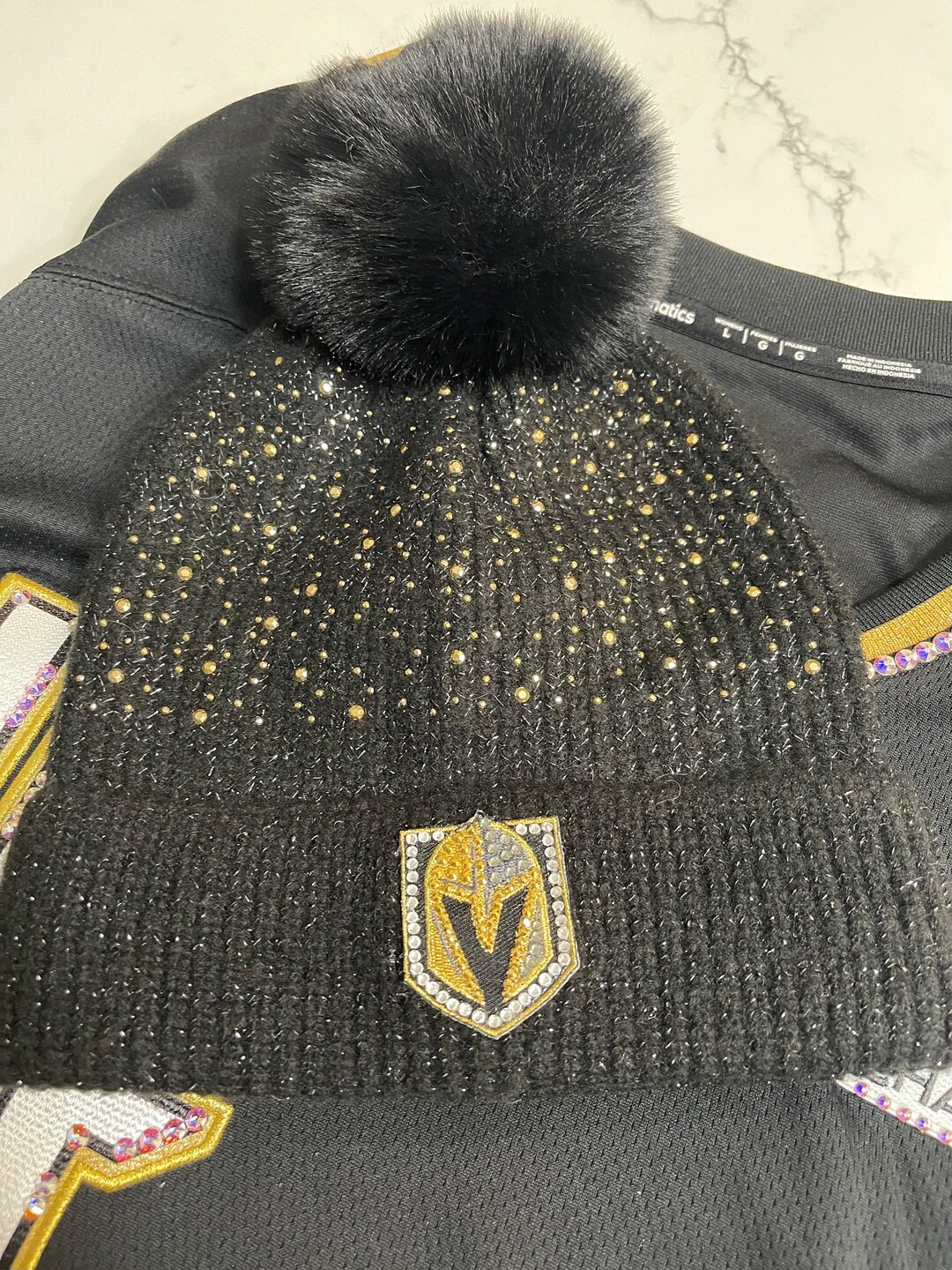 Vegas Golden Knights VGK Shield Logo Custom Swarovski Blinged Black ...