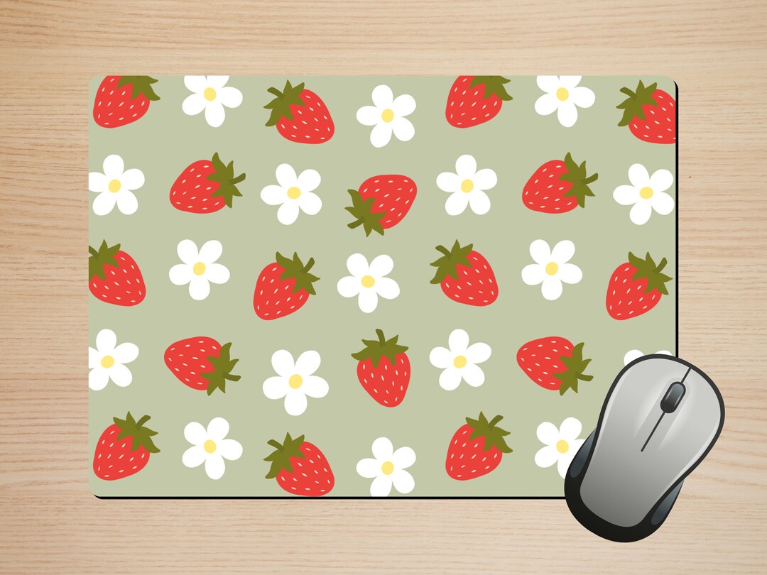 Kawaii Green Strawberry Daisy Mousepad for Desks and Laptops - Etsy