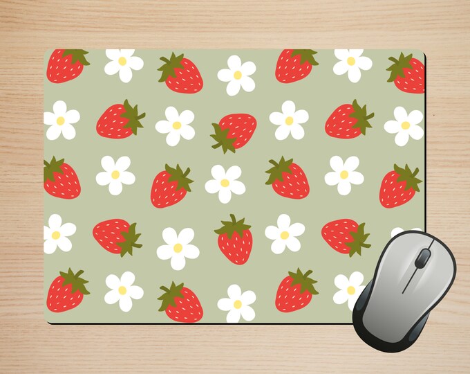 Kawaii Green Strawberry Daisy Mousepad for Desks and Laptops - Etsy