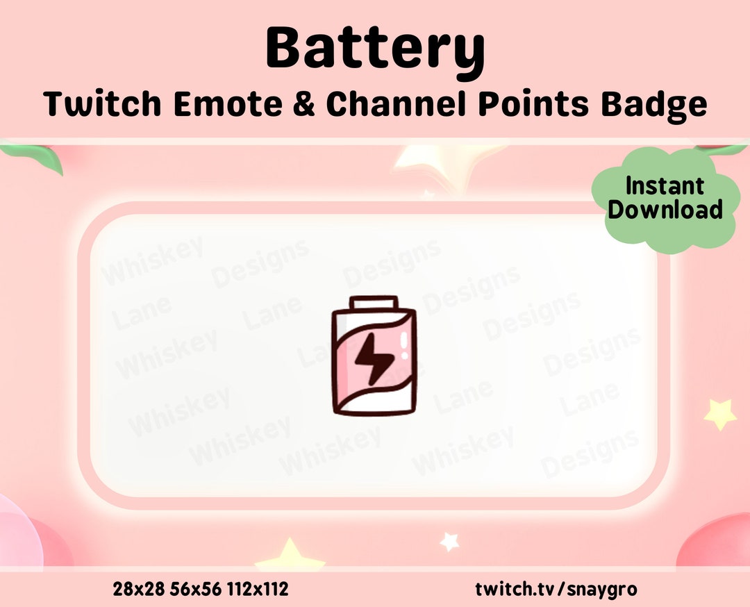 Cute Pastel Doodle Pink Battery Twitch Channel Points Badge and Emote ...