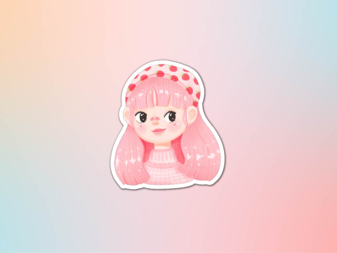 Cute Pink Strawberry Girl Vinyl Die Cut Sticker - Kawaii Water ...