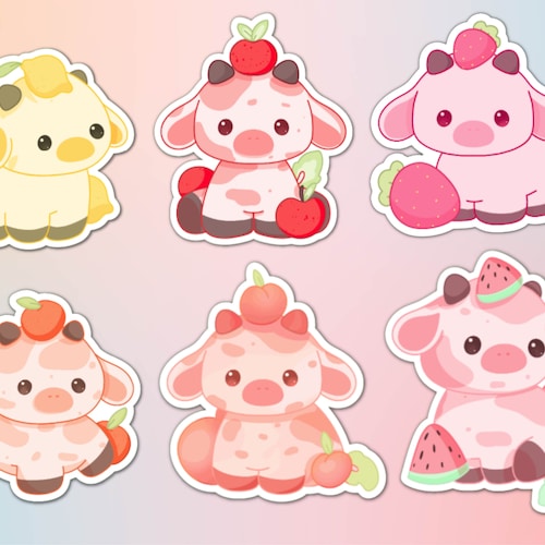 Kawaii Fruit Cows Aesthetic Stickers Vinyl Die Cut Sticker - Etsy